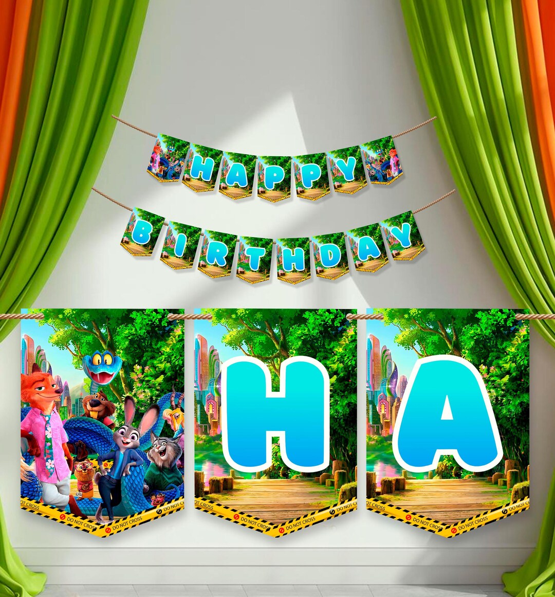 Zootopia Birthday Banner: Bunting Garland, Jungle City Party Decor ...