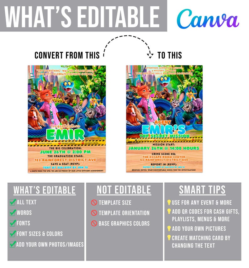 Zootopia Graduation Invitation: Zootropolis Prom Card Template (digital ...