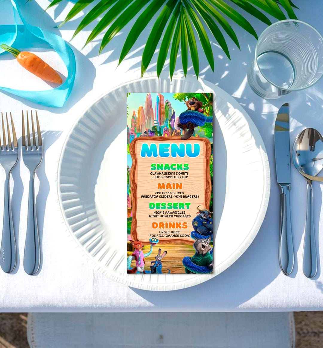 Zootopia Party Menu: Birthday Dinner List Table Setting Decor, (digital ...
