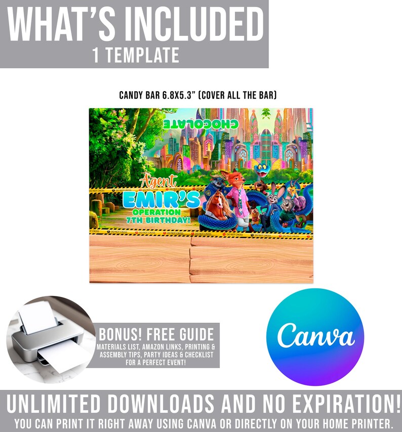 Zootopia Chocolate Bar Wrap: Zootropolis Wrapper Template (digital ...