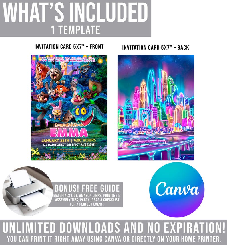Zootopia Graduation Invitation: Zootropolis Prom Card Template (digital ...