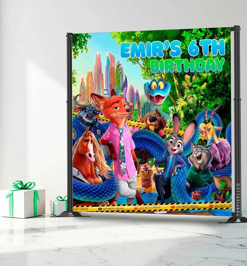 Zootopia Birthday Photo Backdrop, Zootropolis' Animals Party Banner ...