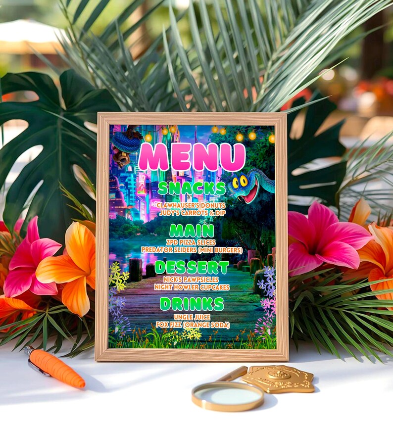 Zootopia Party Menu: Birthday Dinner List Table Setting Decor, (digital ...