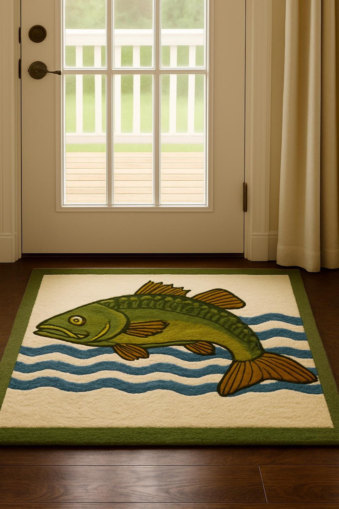 Handmade Bass Fish Rug: Rustic Cabin Nautical and Nature Inspired Rug ...
