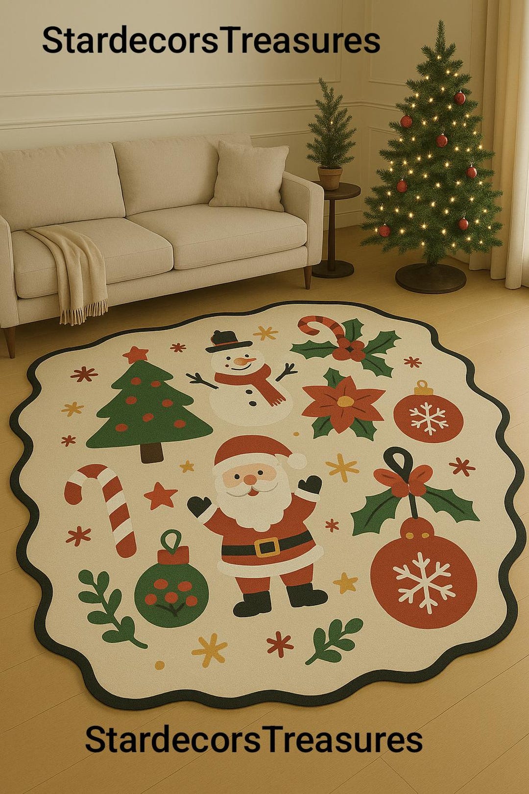 Christmas Home Style Rug – Santa, Tree & Ornaments, Cozy Holiday for ...