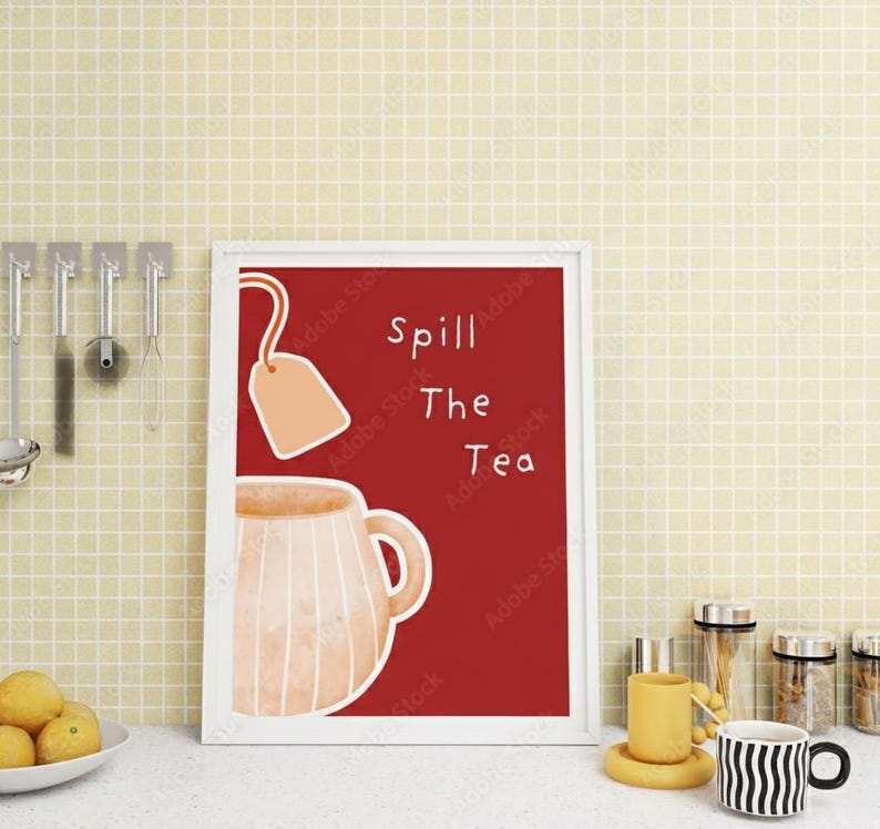 Spill the Tea Wall Art, Retro Kitchen Decor (digital Download) - Etsy