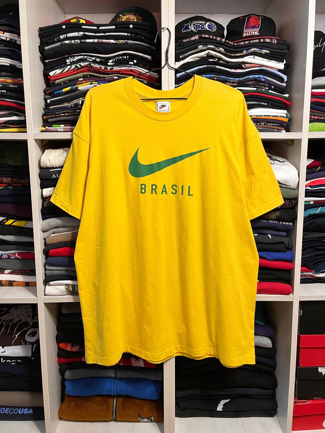 Vintage 90s Nike Brazil Big Logo Swoosh Football Soccer T-shirt Size ...