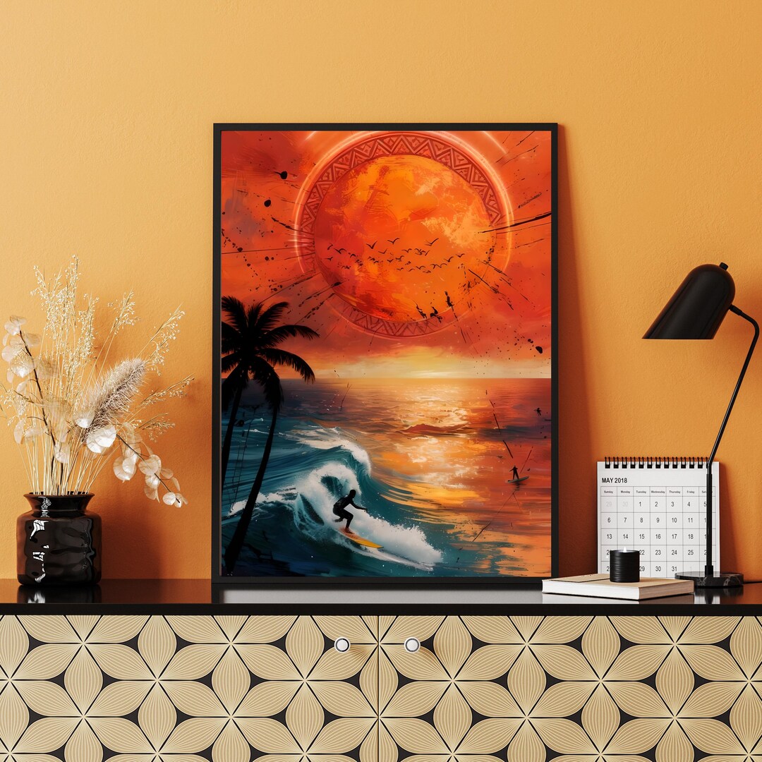 Sun and Moon Surfer Wall Art Set - Etsy