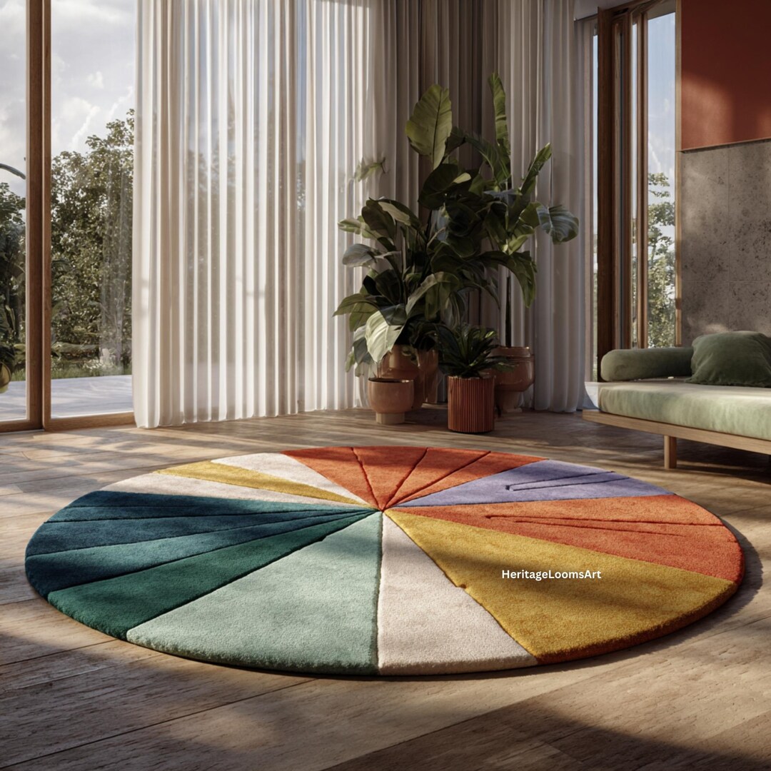 Round Color Wheel Area Rug | Multicolor Tones Modern Geometric Circle ...