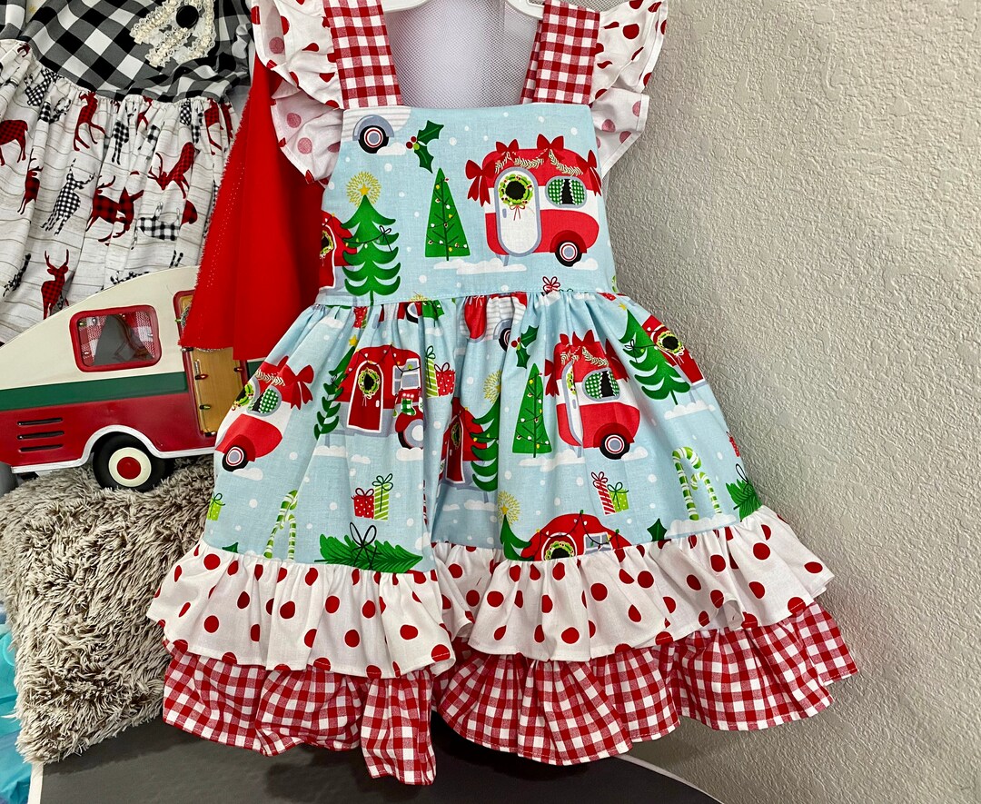 Christmas Camper Dress: Gingham Bow Straps, Festive Cotton - Etsy