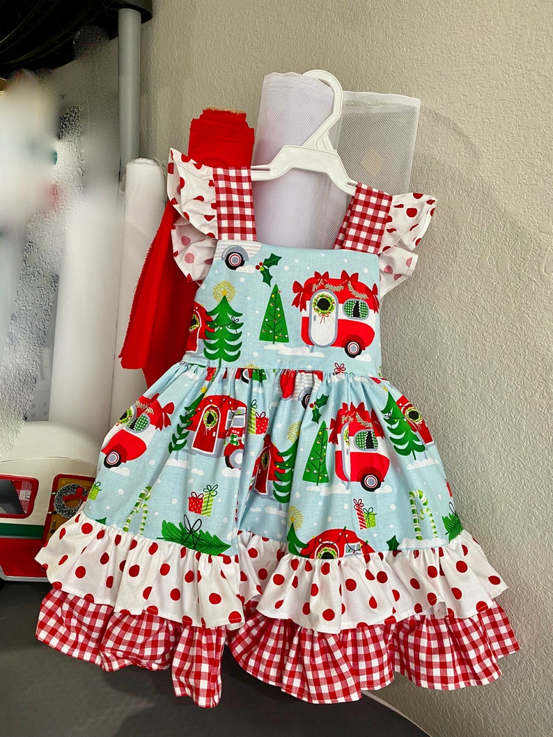 Christmas Camper Dress: Gingham Bow Straps, Festive Cotton - Etsy