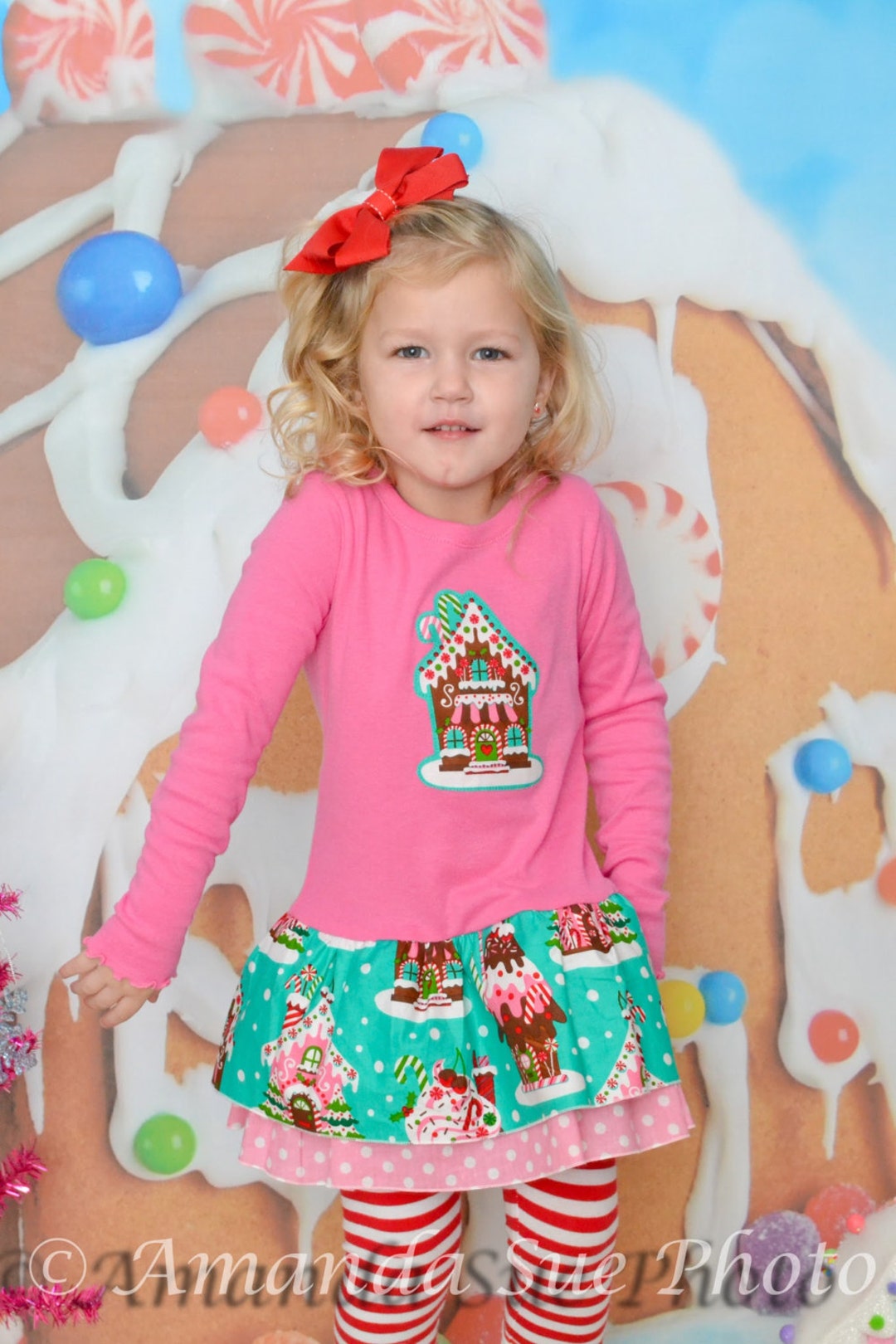 Girls' Gingerbread House Christmas Dress: Holiday Appliqué Cotton Knit ...