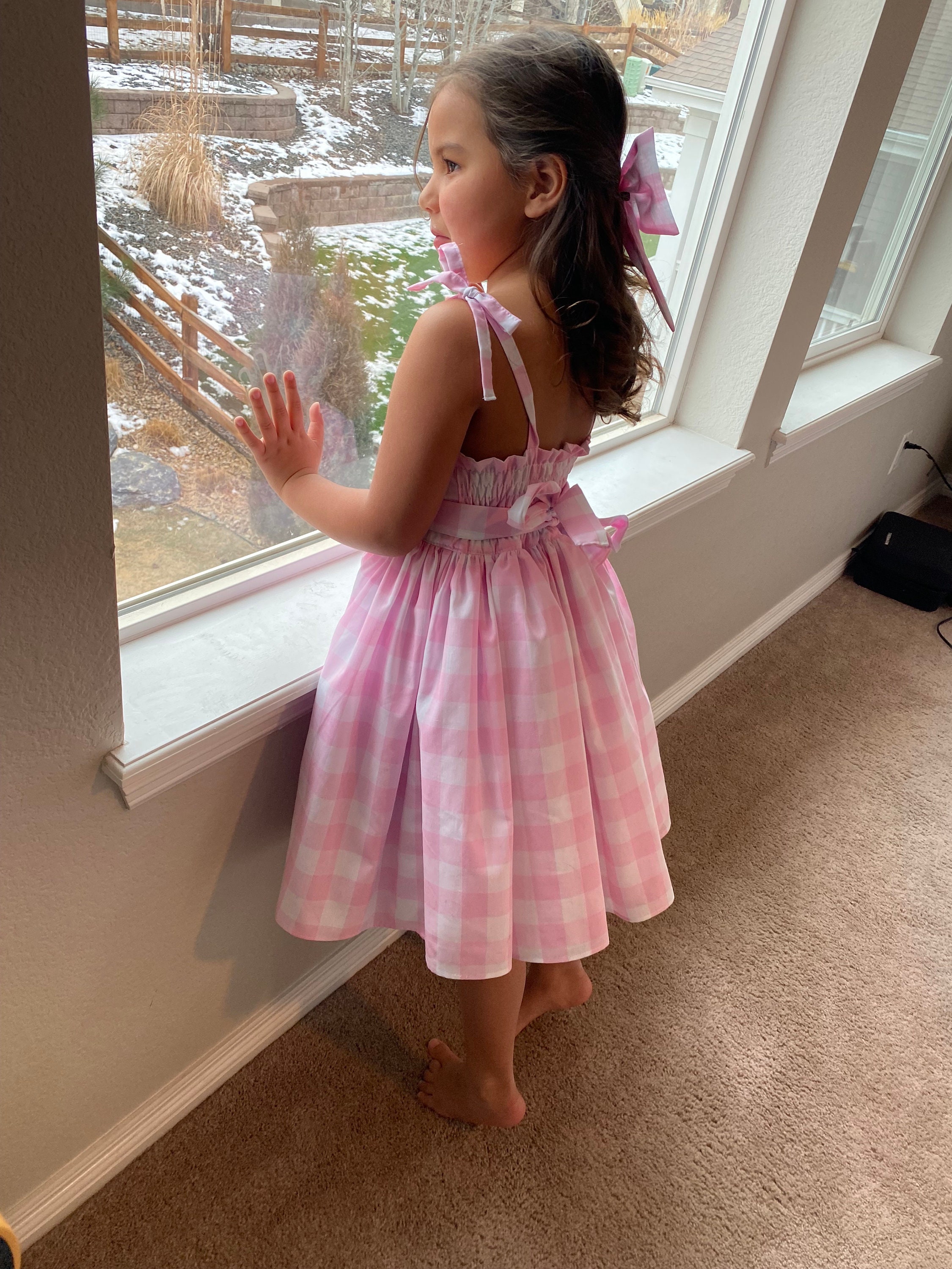 Girls Pink Gingham Party Dress With Built-in Pettiskirt and Matching ...