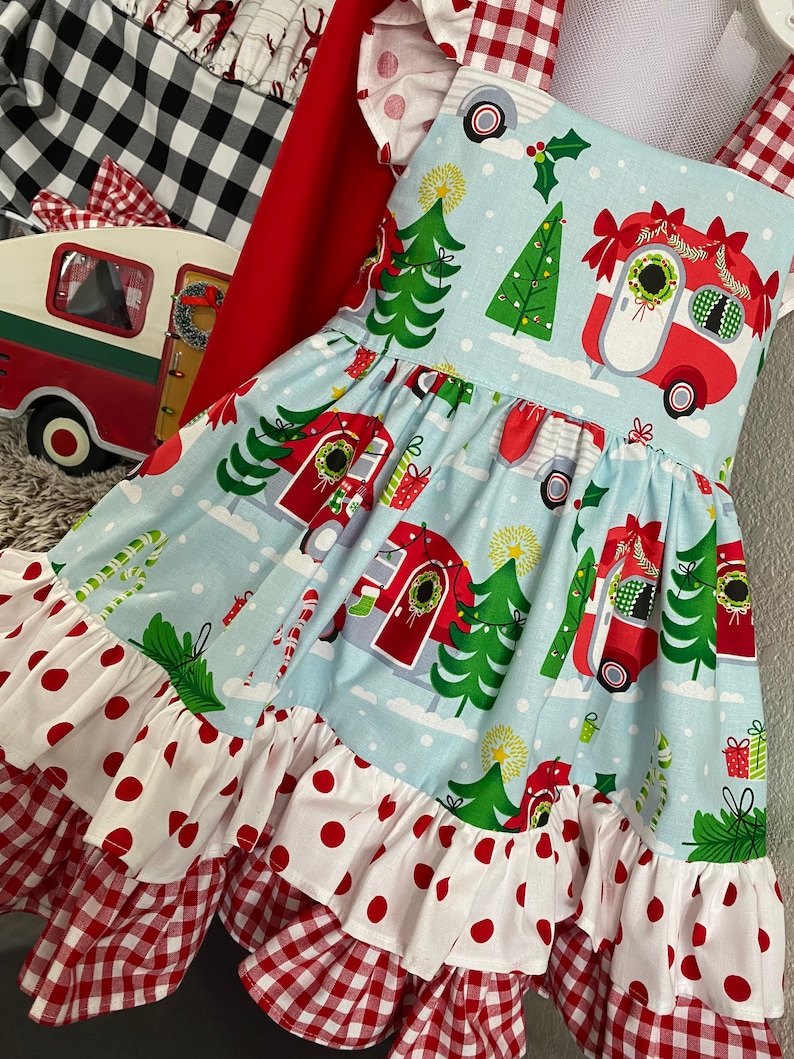Christmas Camper Dress: Gingham Bow Straps, Festive Cotton - Etsy