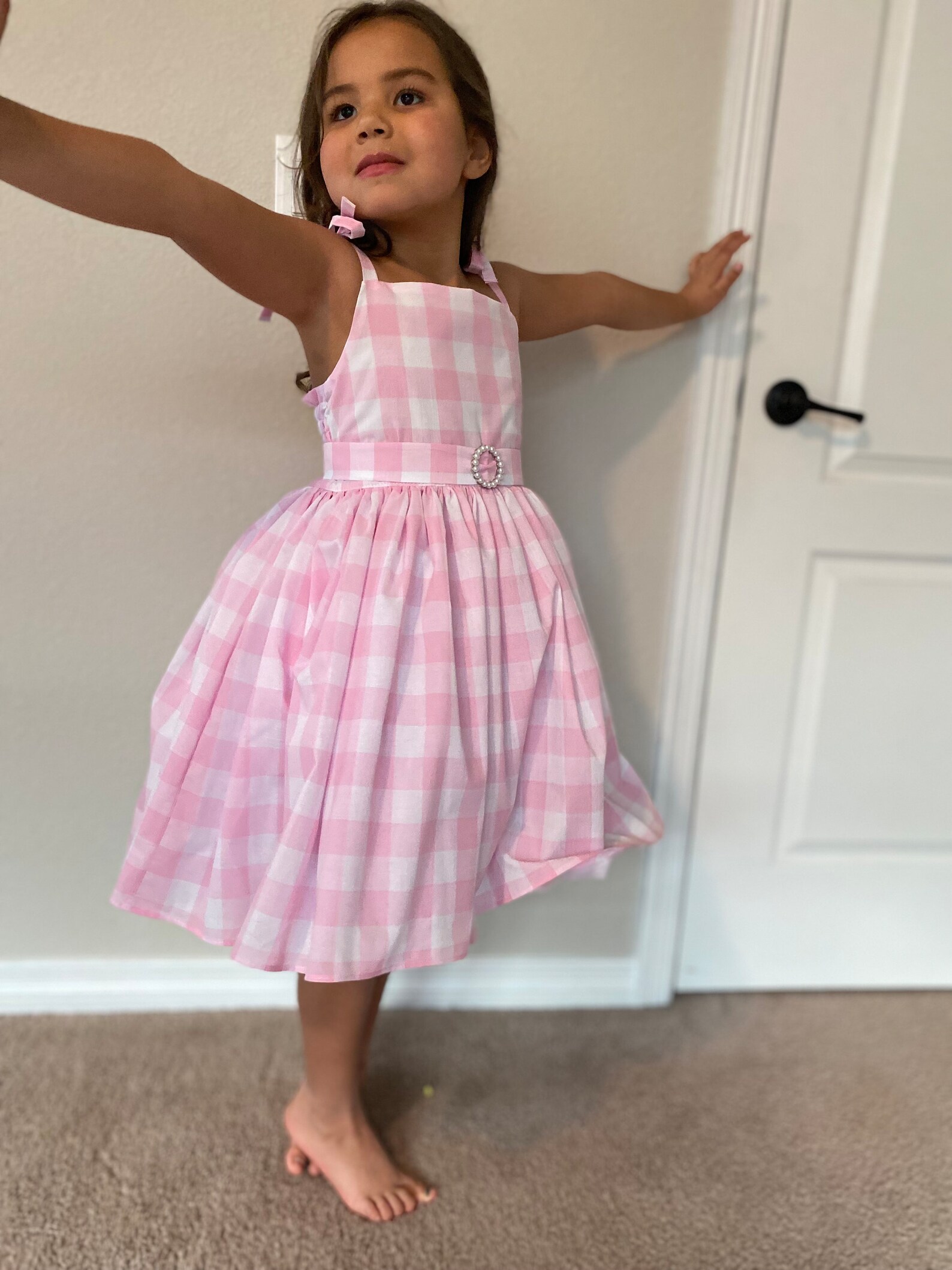 Girls Pink Gingham Party Dress With Built-in Pettiskirt and Matching ...
