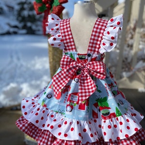 Christmas Camper Dress: Gingham Bow Straps, Festive Cotton - Etsy