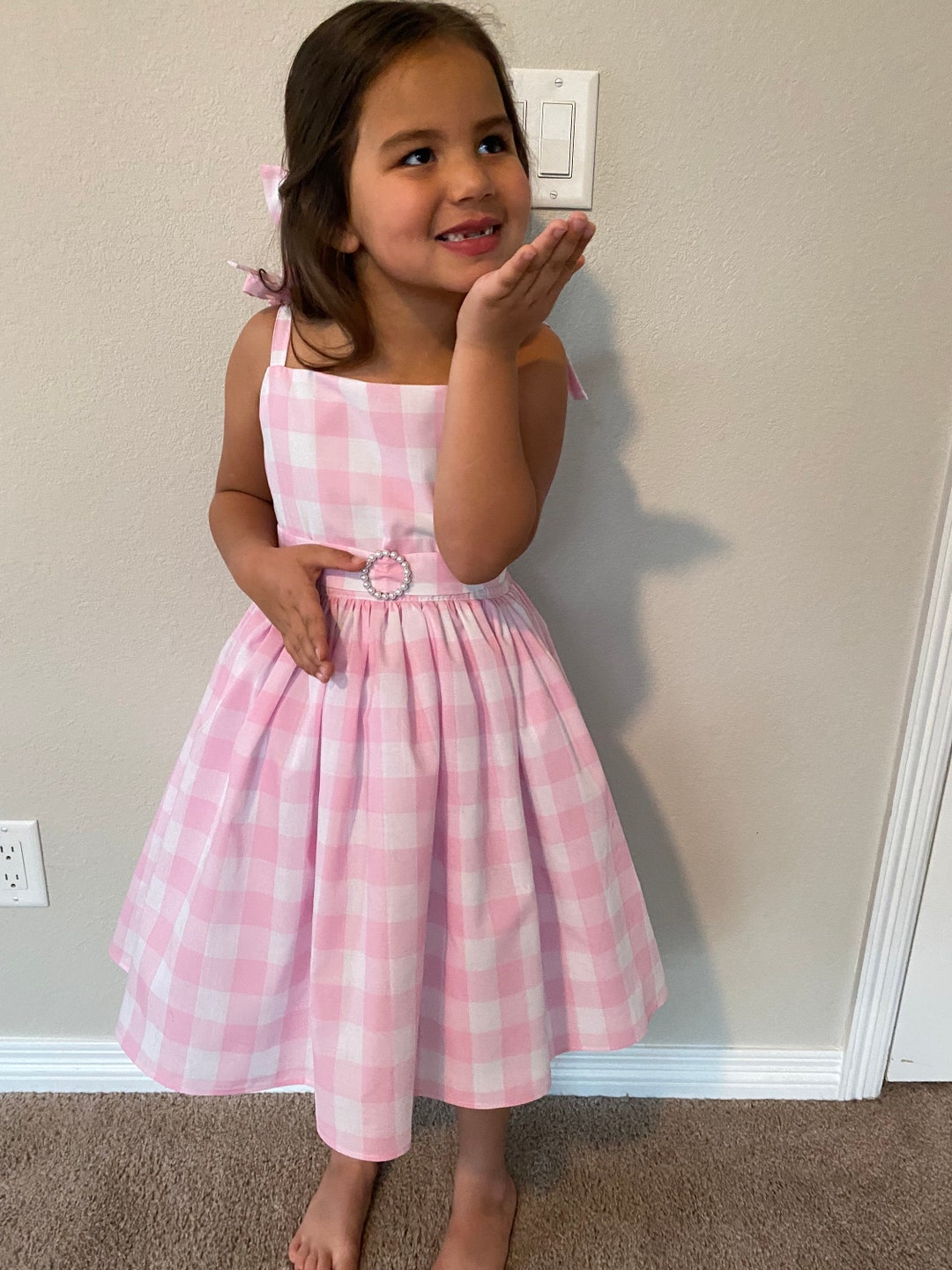 Girls Pink Gingham Party Dress With Built-in Pettiskirt and Matching ...
