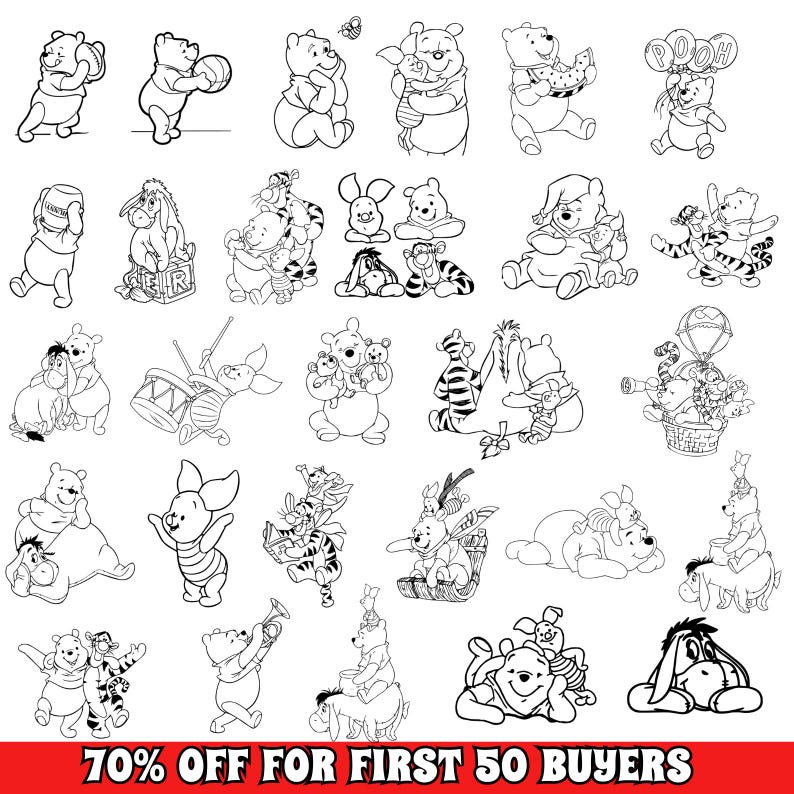 Más de 50 archivos SVG de Winnie the Pooh, paquete de archivos SVG y ...