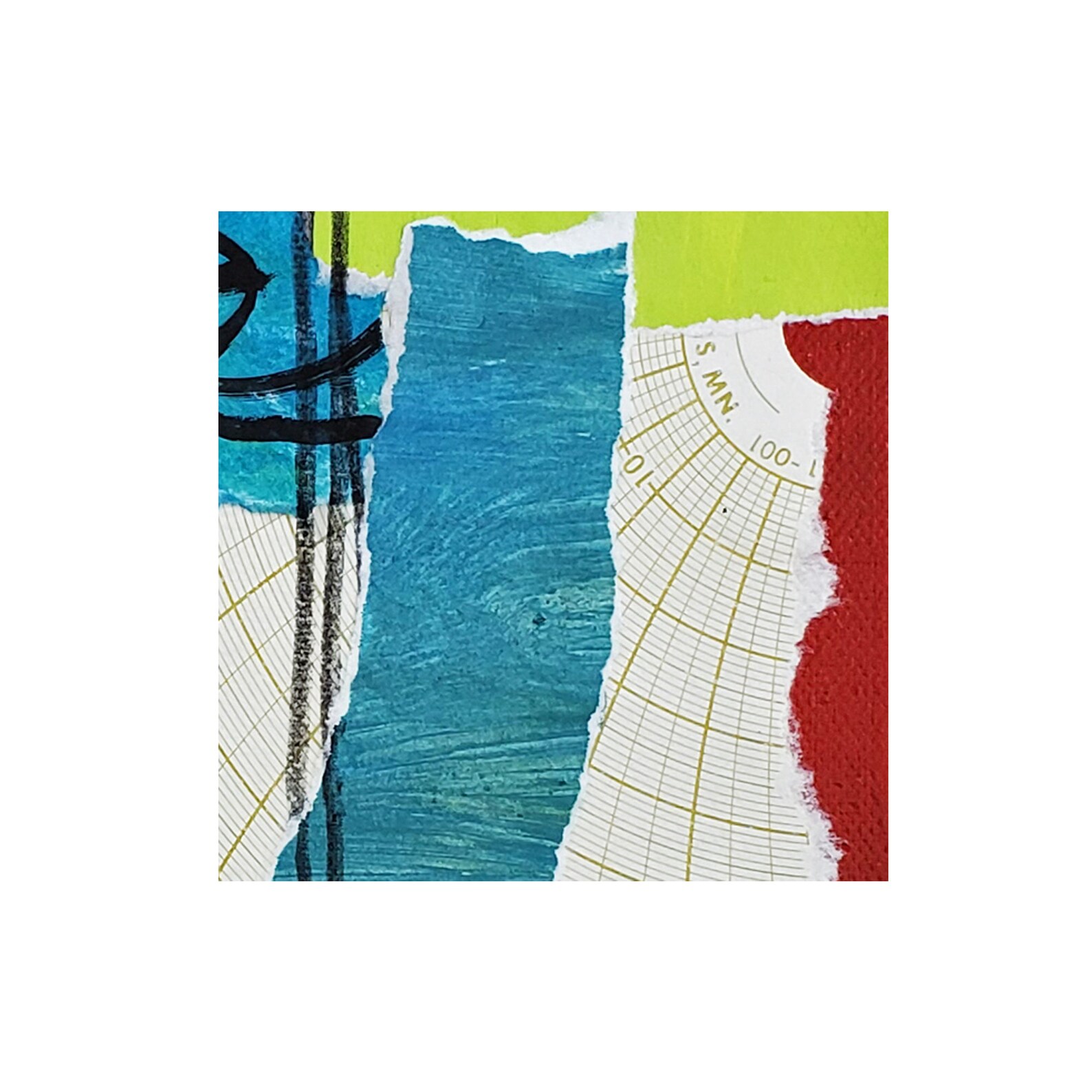 Mixed Media Collage "color Grid #3" Acrylic Paint: Red and White ...