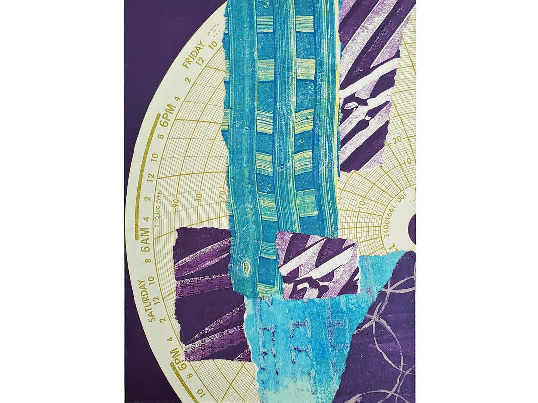 Mixed Media Collage "color Grid #2" Acrylic Paint: Purple, Collage ...