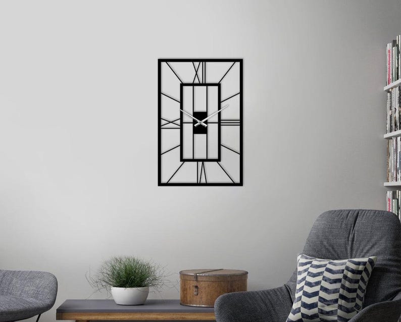 Large Rectangular Wall Clock – Roman Numerals, Industrial Loft Design ...
