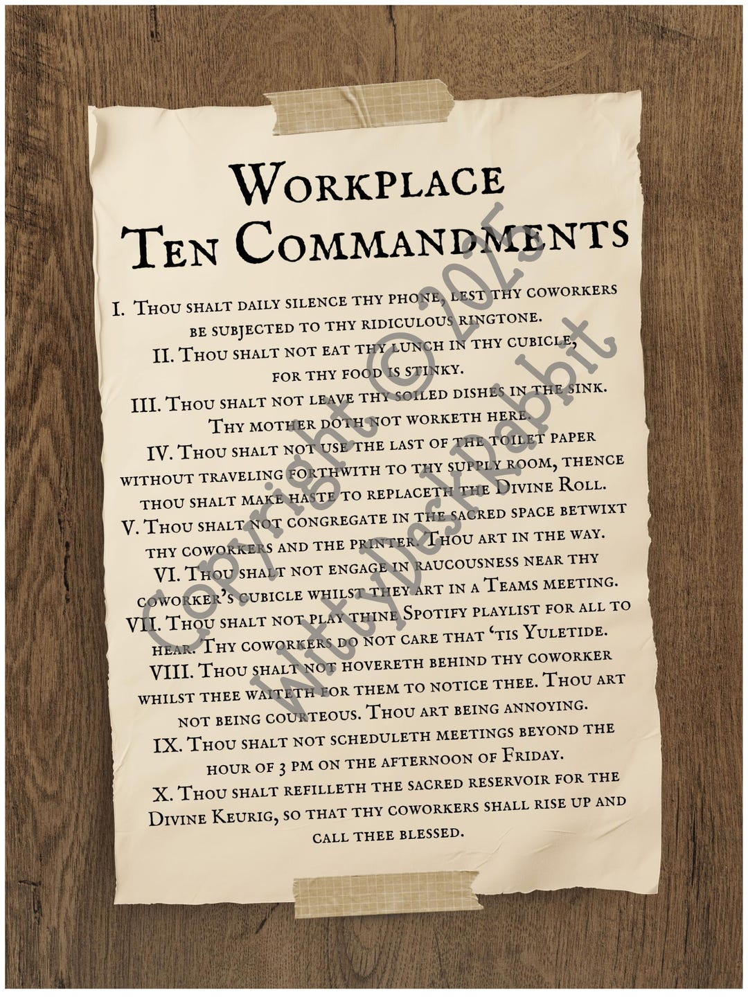 Workplace Ten Commandments - Humorous - Etsy