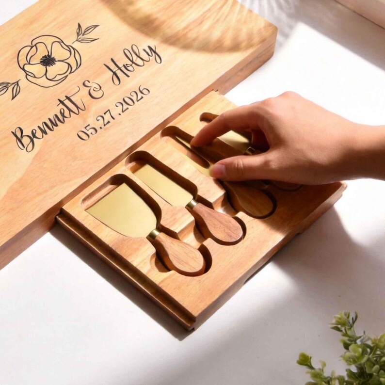 Acacia Cheese Board Set, Personalized Name & Date Engraved Serving ...