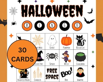 Halloween Bingo Game: 30 Unique Boards, Printable Party Activity ...