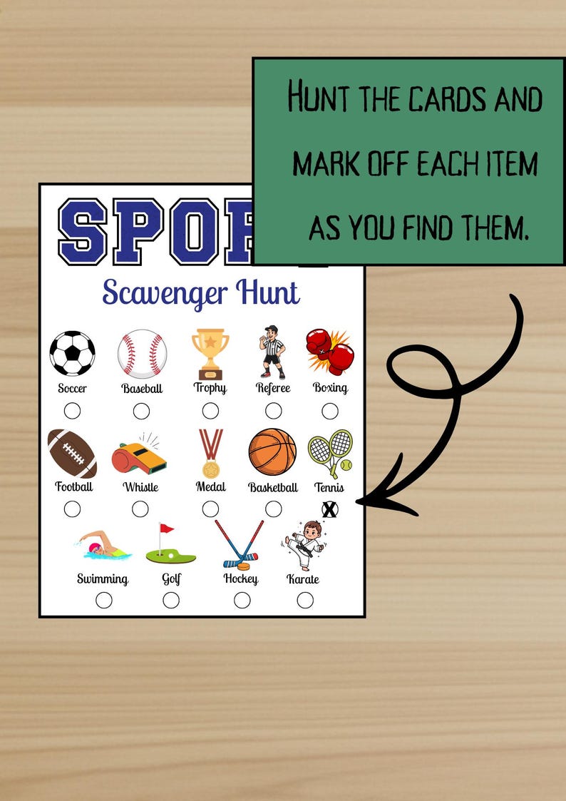 Sports Scavenger Hunt, Kids Party Game, Sports Themed Activity, Instant ...