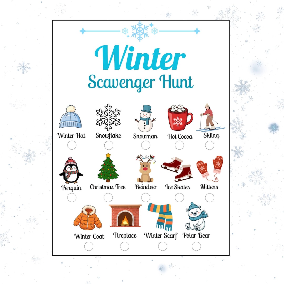 Winter Scavenger Hunt Game | Winter Activity for Kids | Printable PDF ...