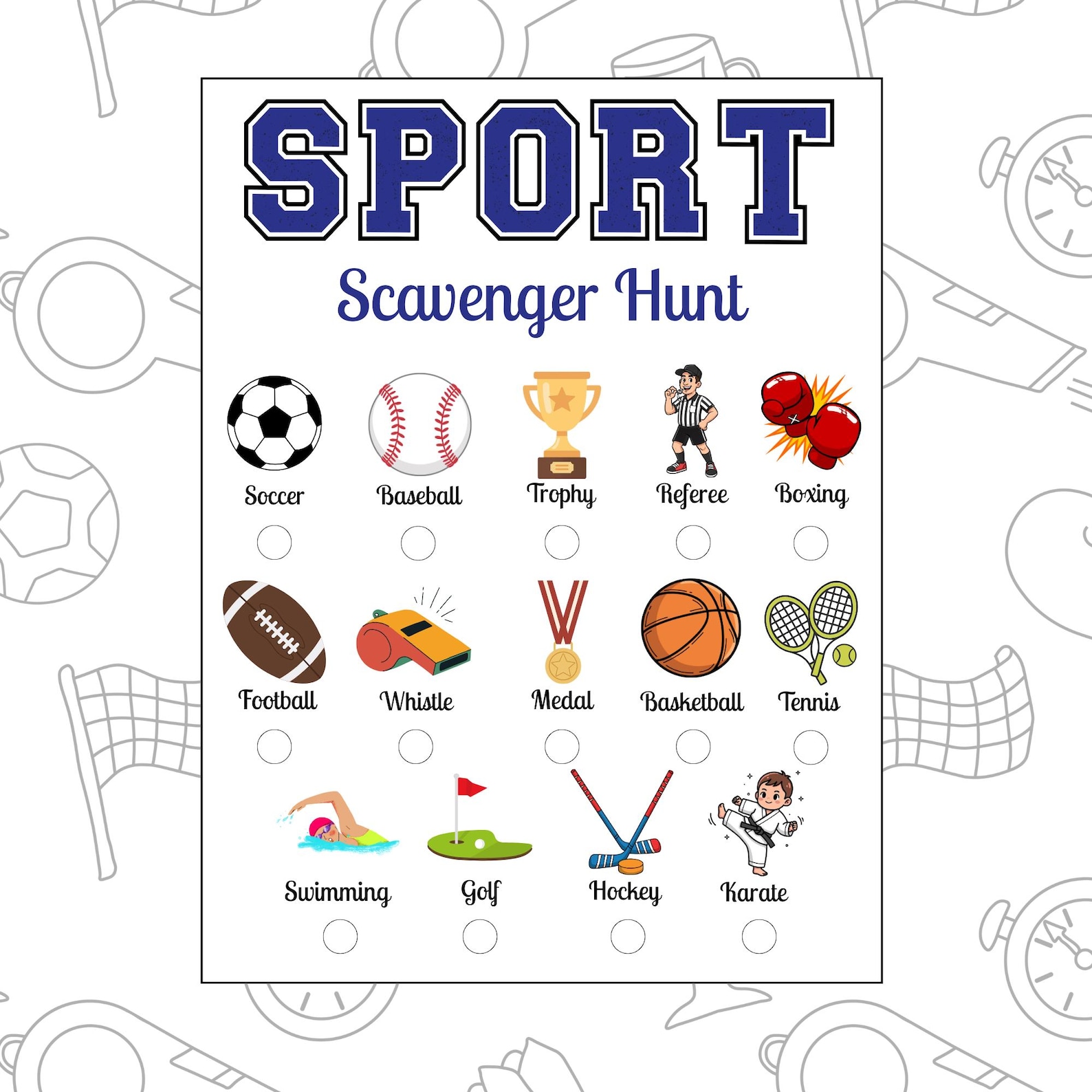 Sports Scavenger Hunt, Kids Party Game, Sports Themed Activity, Instant ...