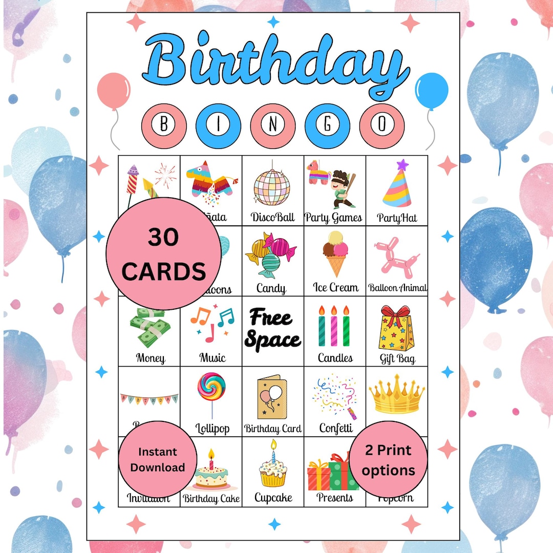 Birthday Bingo Game: 30 Printable Cards, Family Party (PDF) - Etsy