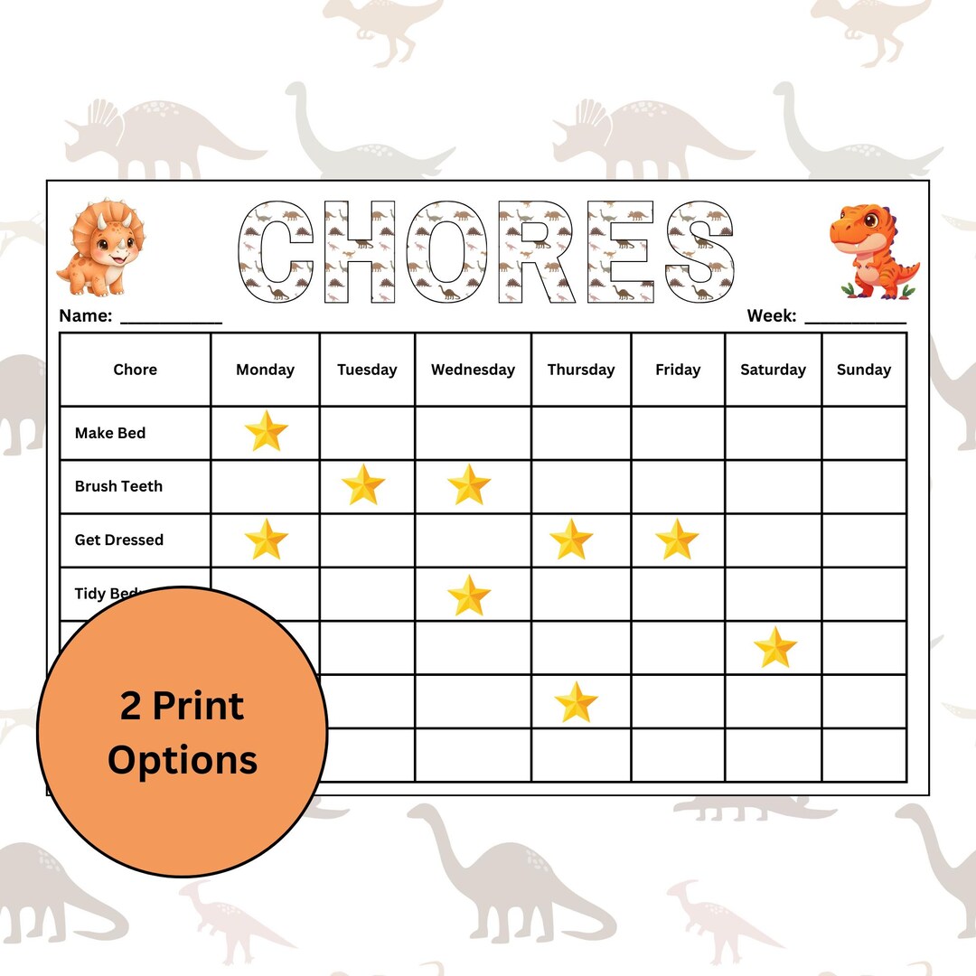 Dinosaur Chore Chart Printable | Kids Weekly Reward Chart | Instant ...