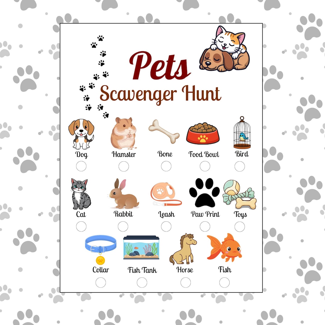 Pets Scavenger Hunt, Kids Party Game, Animal Themed Activity, Instant ...