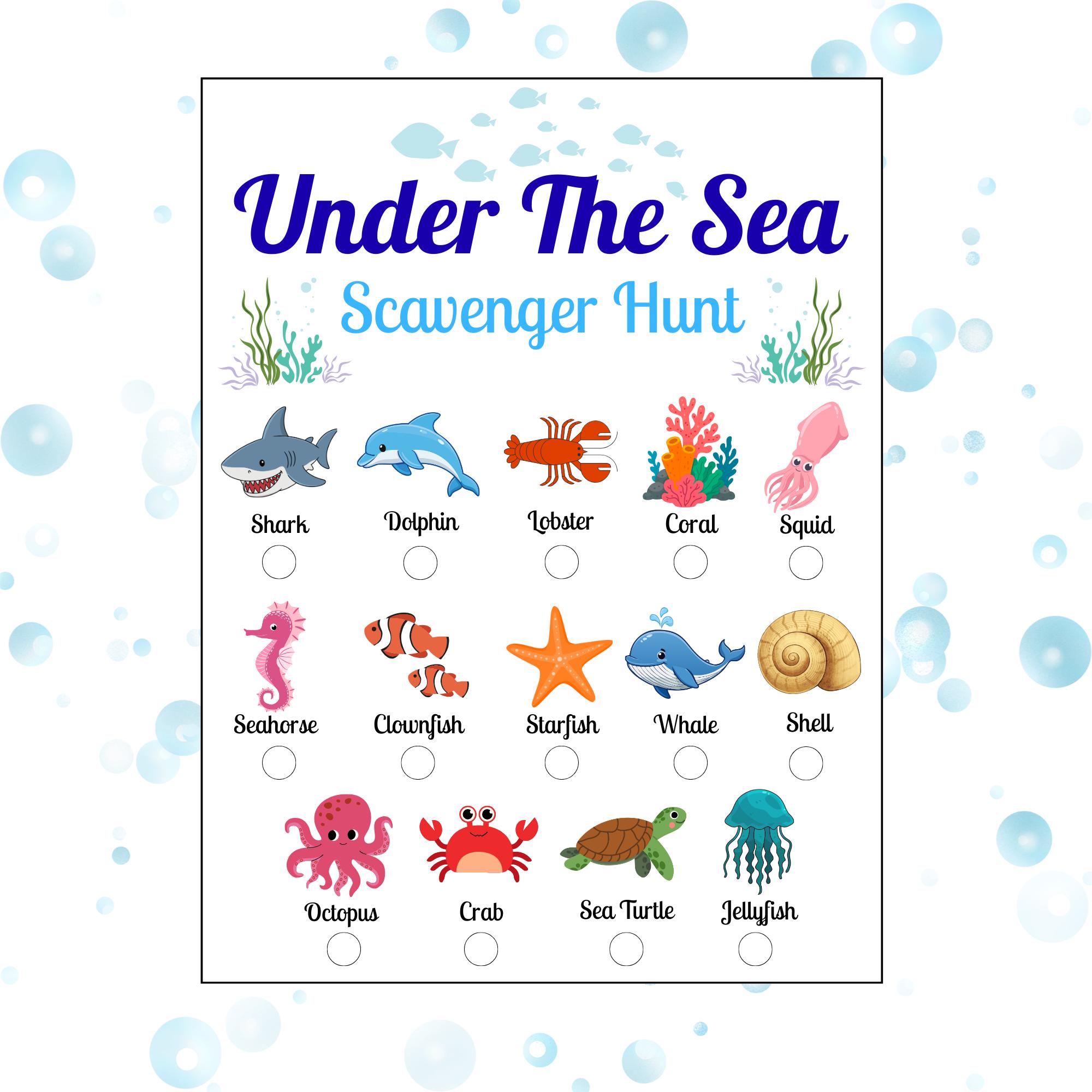 Under the Sea Scavenger Hunt Game | Ocean Party Activity for Kids ...