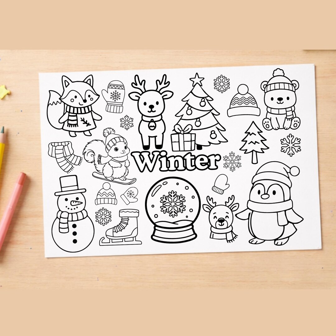 Winter Coloring Placemat / Poster for Kids | Printable PDF | Seasonal ...