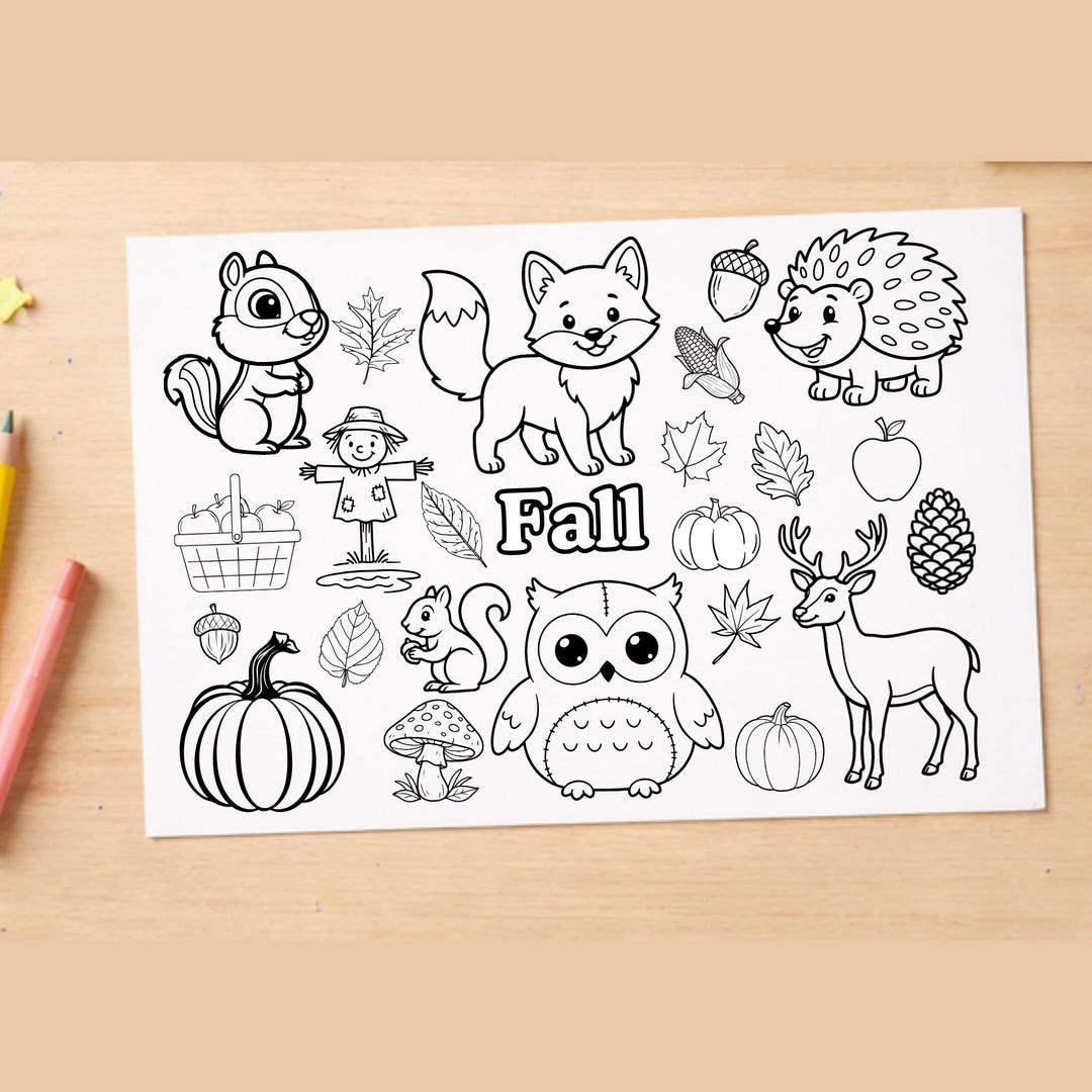 Fall Coloring Placemat / Poster for Kids | Printable PDF | Seasonal ...