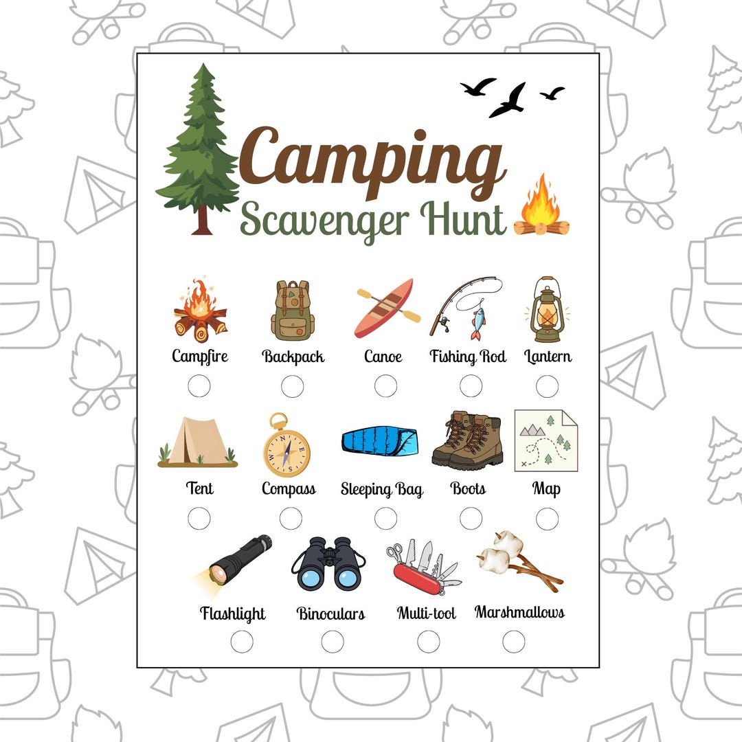 Camping Scavenger Hunt Game | Camping Party Activity for Kids ...