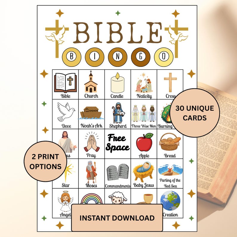 Bible Bingo Printable Game | Sunday School Activity | Christian Cards ...
