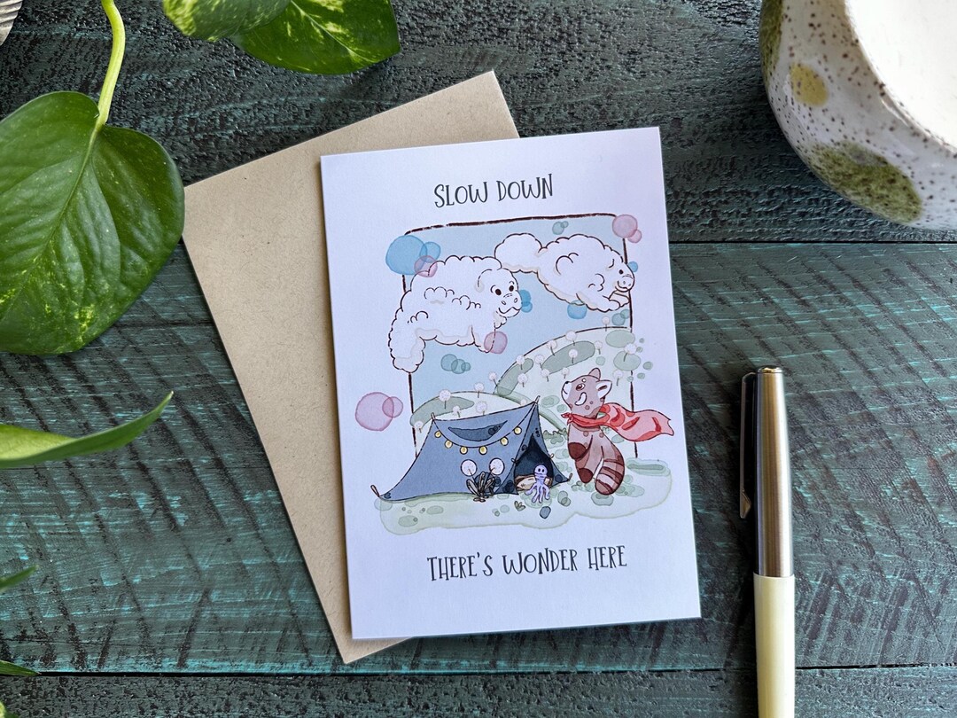 Whimsical Red Panda Explorer Card – “slow Down, There is Wonder Here ...