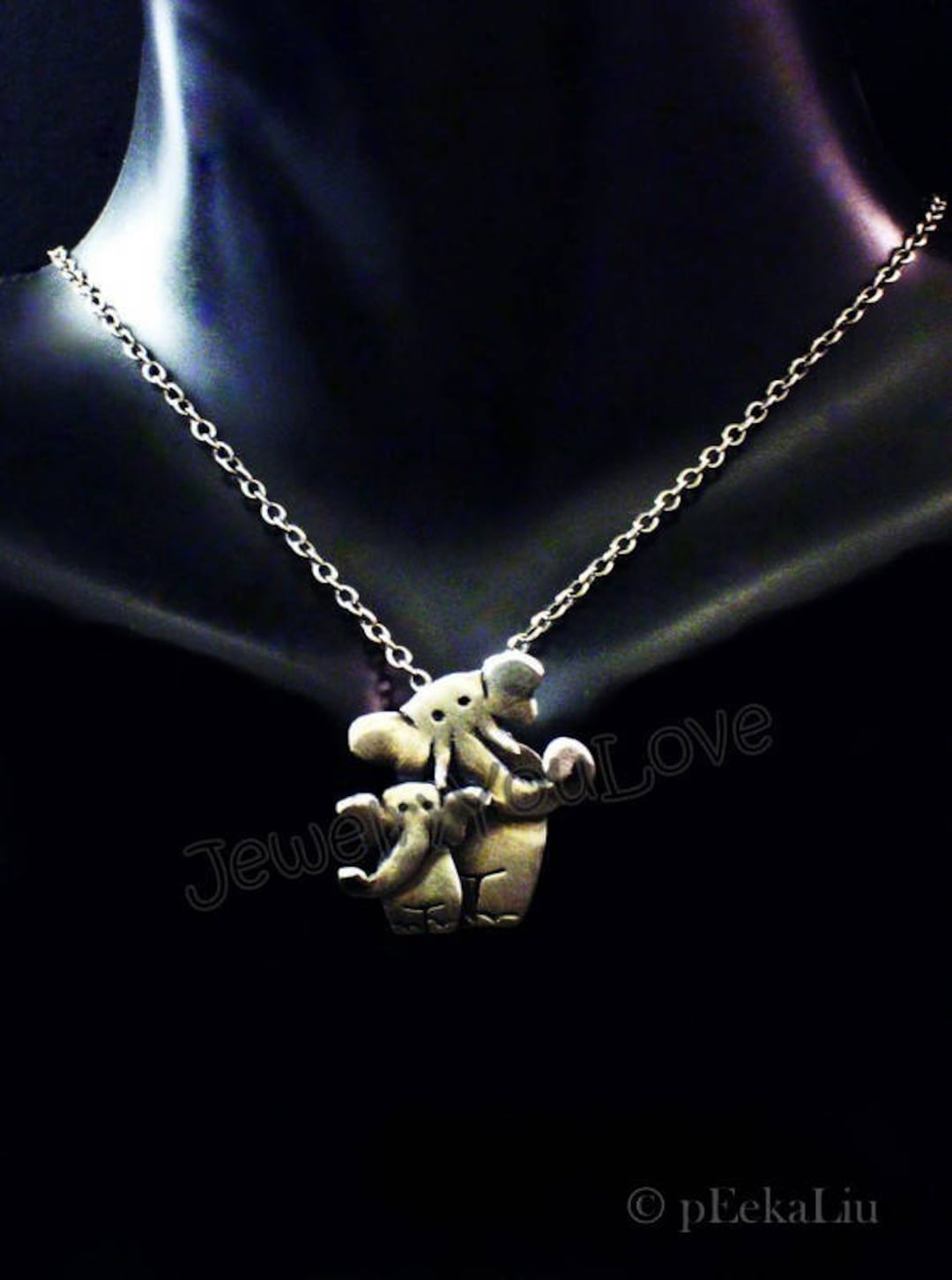 Elephant Nekclace / Sterling Silver Wild / Zoo Animal Mother and Baby ...