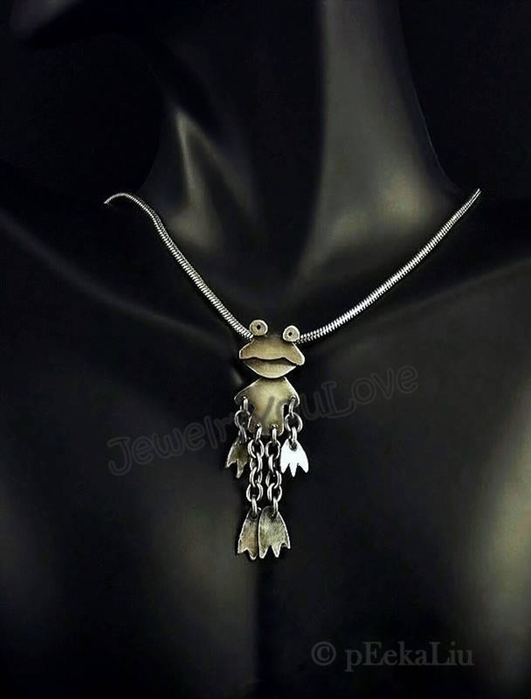 Handmade Oxidized Sterling Silver Frog Necklace - Flappy - Etsy