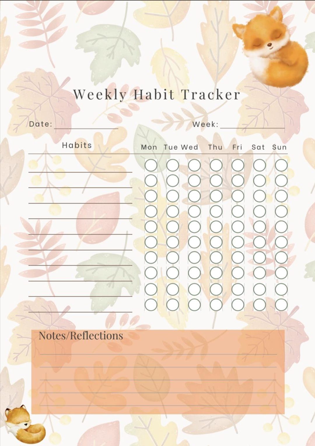 Autumn Fox Habit Tracker Printable: Weekly Goal Planner (PDF Download ...
