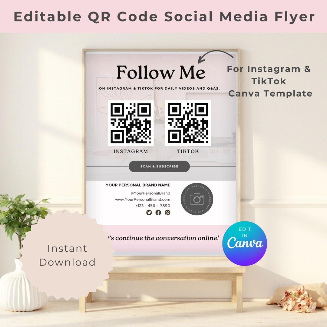 Editable QR Code Social Media Flyer Template, Instagram & Tiktok Sign ...