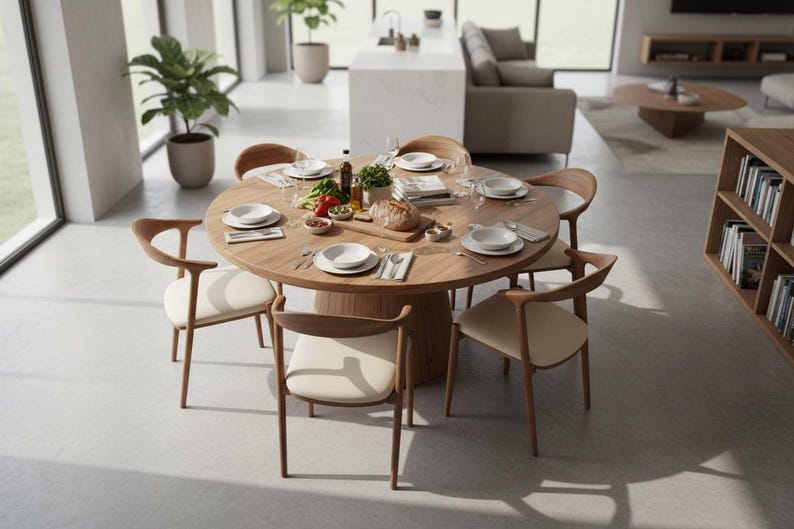 Handmade Round Walnut Dining Table, Solid Wood Kitchen Table - Etsy Ireland