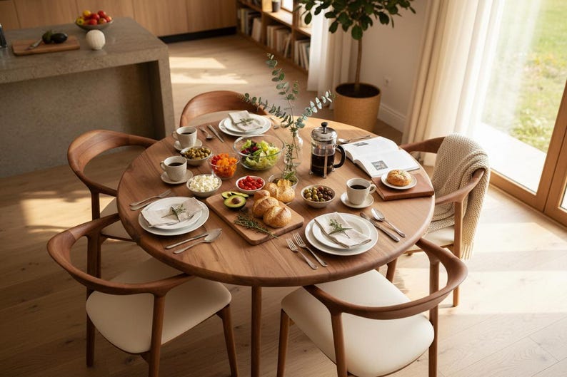 Handmade Round Walnut Dining Table, Solid Wood Kitchen Table - Etsy Ireland