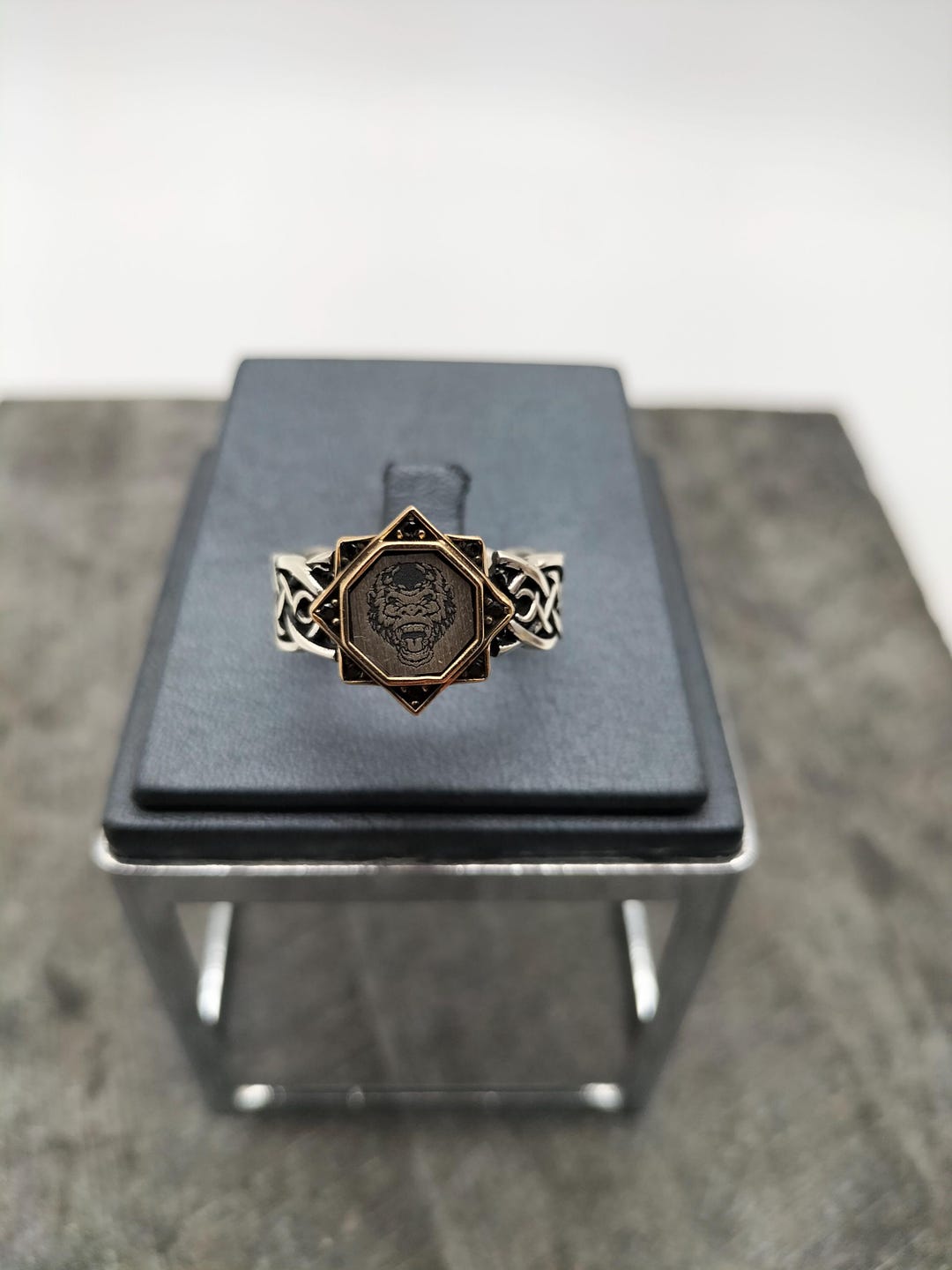 Gothic Demon Ring, Hexagon Silver Men's Ring, Viking Style Biker ...