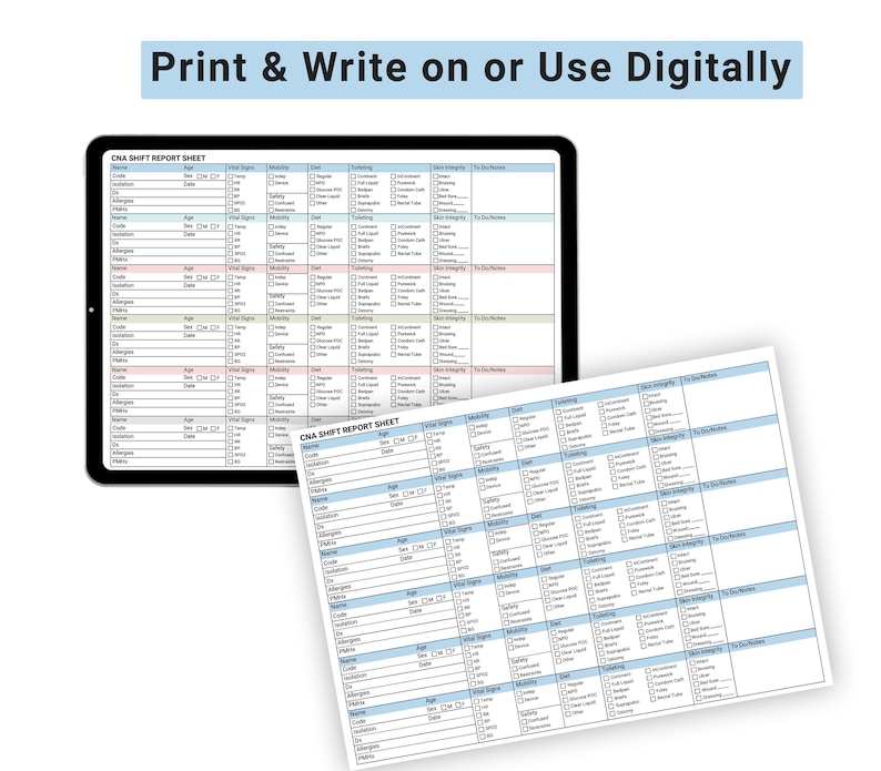CNA Shift Report Sheet | Daily Patient Report | Printable Nursing ...
