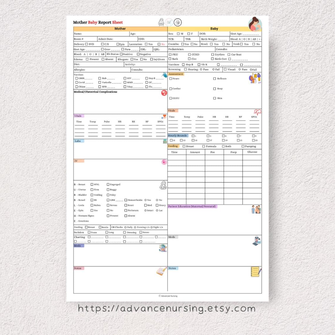 Mother Baby Report Sheet | Postpartum & Newborn Nursing | Editable ...