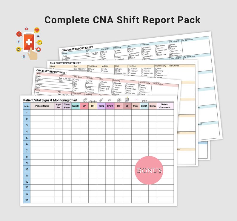CNA Shift Report Sheet | Daily Patient Report | Printable Nursing ...